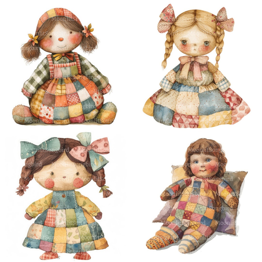 11 Patchwork Doll Clipart, Digital Download, Printable Watercolor ...
