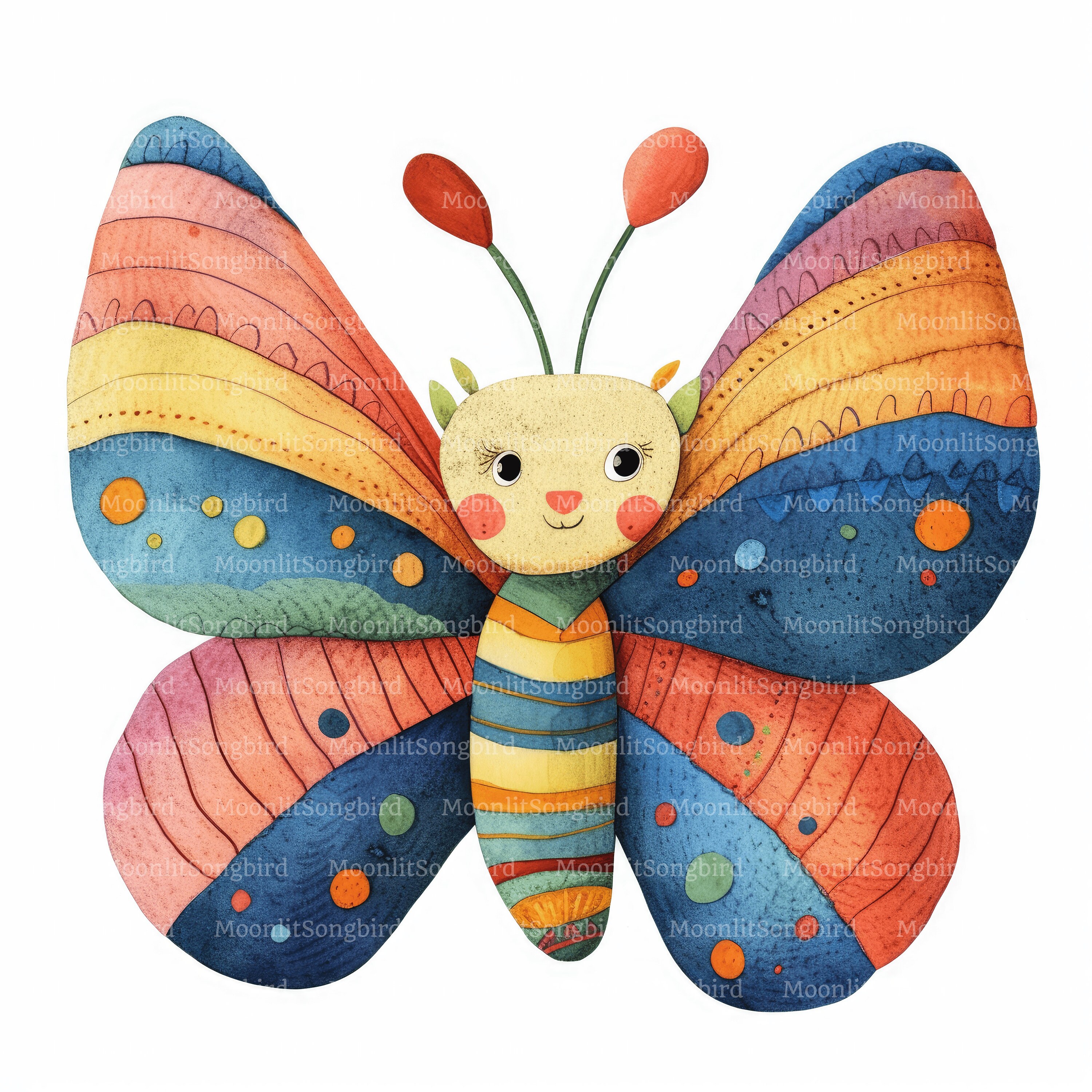 12 Patchwork Butterfly Clipart, Digital Download, Printable Watercolor ...