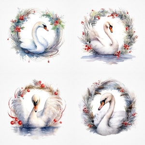 14 Christmas Swan Wreath Clipart, Digital Download, Cute Printable ...
