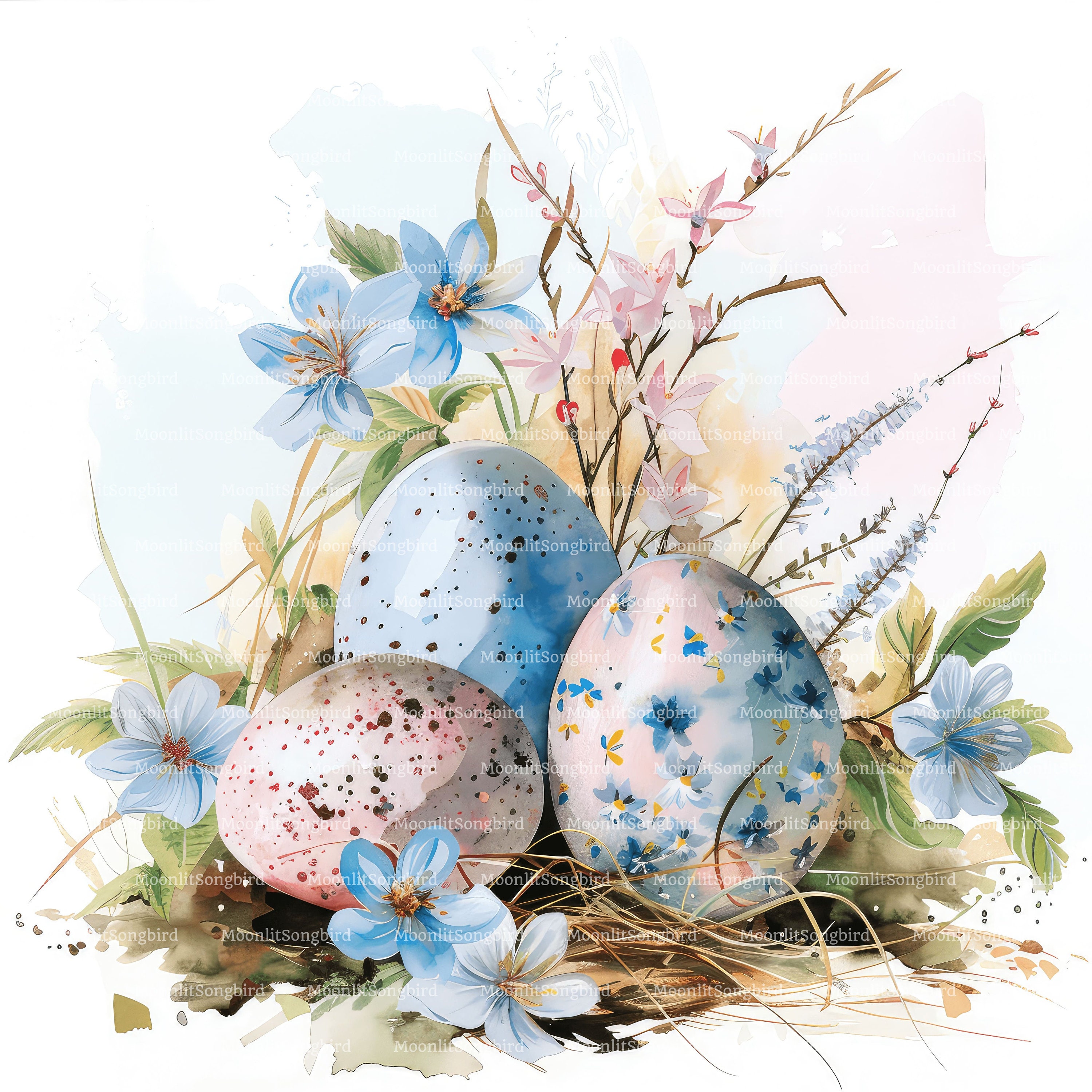 16 Easter Eggs and Flowers Clipart, Digital Download, Printable ...