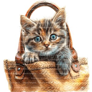 12 Cat in Handbag Clipart, Digital Download, Printable Watercolor ...