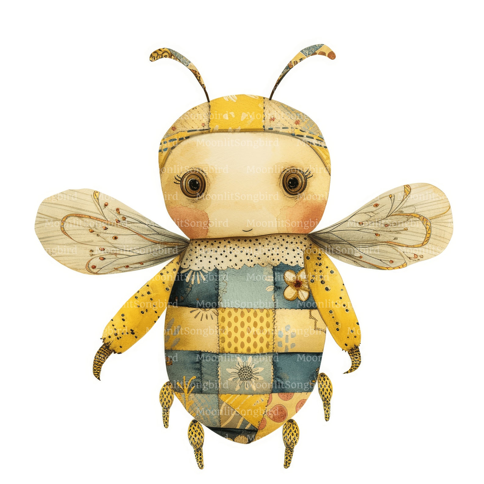 14 Patchwork Bee Clipart, Digital Download, Printable Watercolor ...