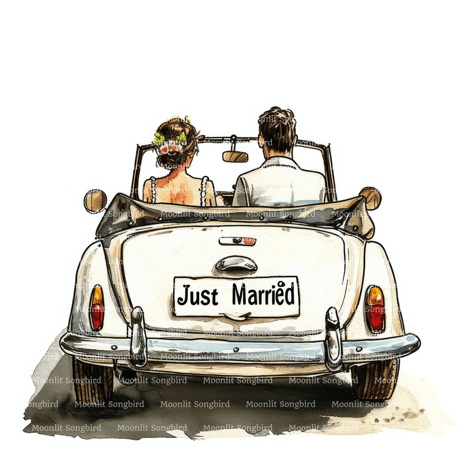 14 Just Married Car Clipart, Bride and Groom, Wedding Day, Love ...