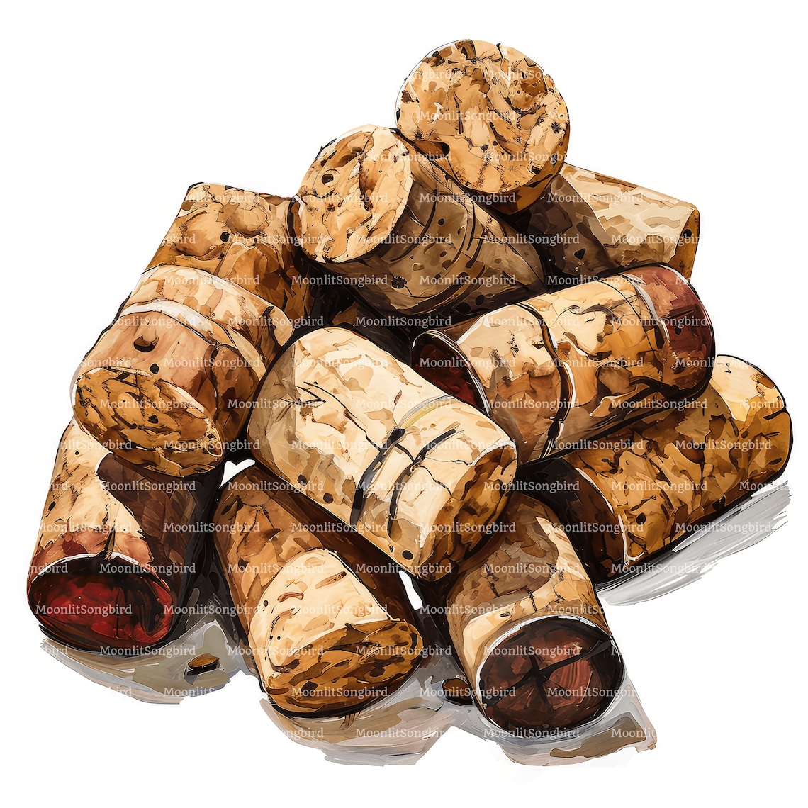 12 Wine Corks Clipart, Digital Download, Printable Watercolor Clipart ...