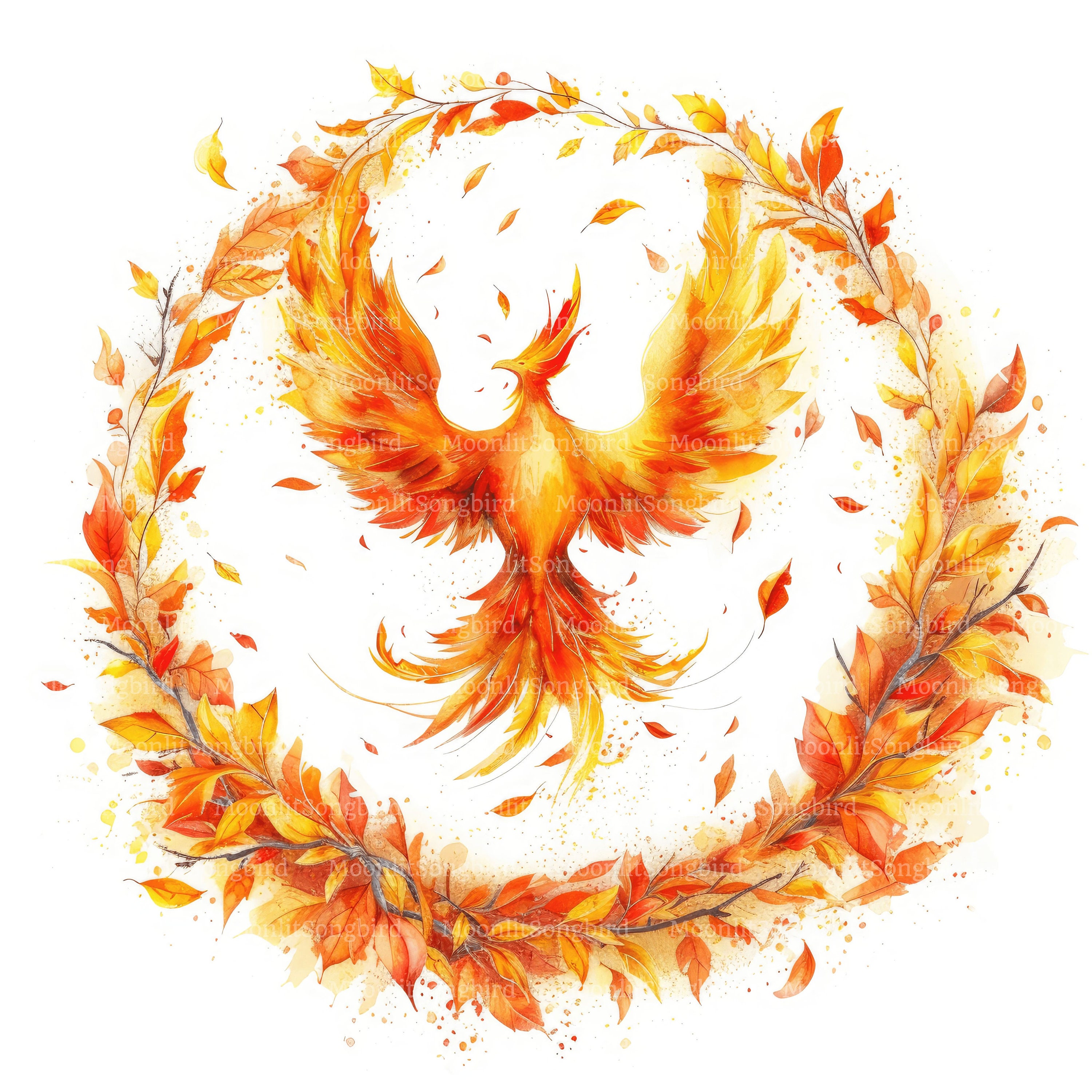 10 Phoenix in Wreath Clipart, Digital Download, Printable Watercolor ...