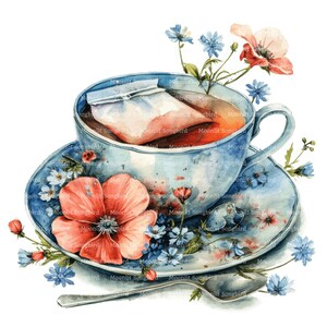 10 Tea With Tea Bag Clipart, Digital Download, Printable Watercolor ...