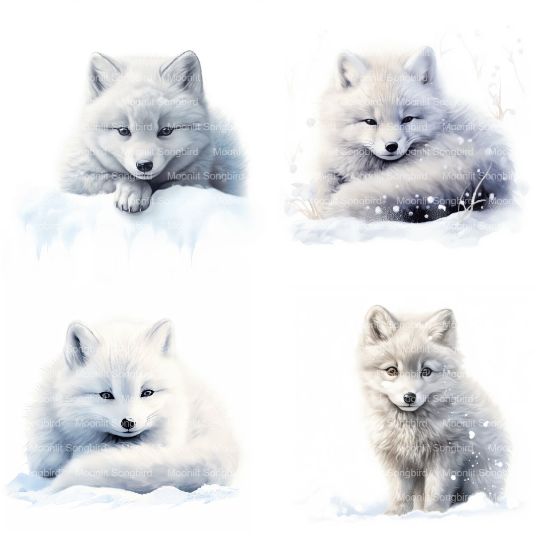 15 Polar Fox in Snow Clipart, Digital Download, Printable Watercolor ...