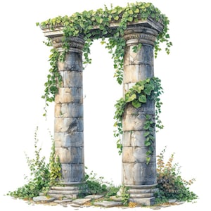 12 Greek Pillars With Vine Leaves Clipart, Digital Download, Printable ...