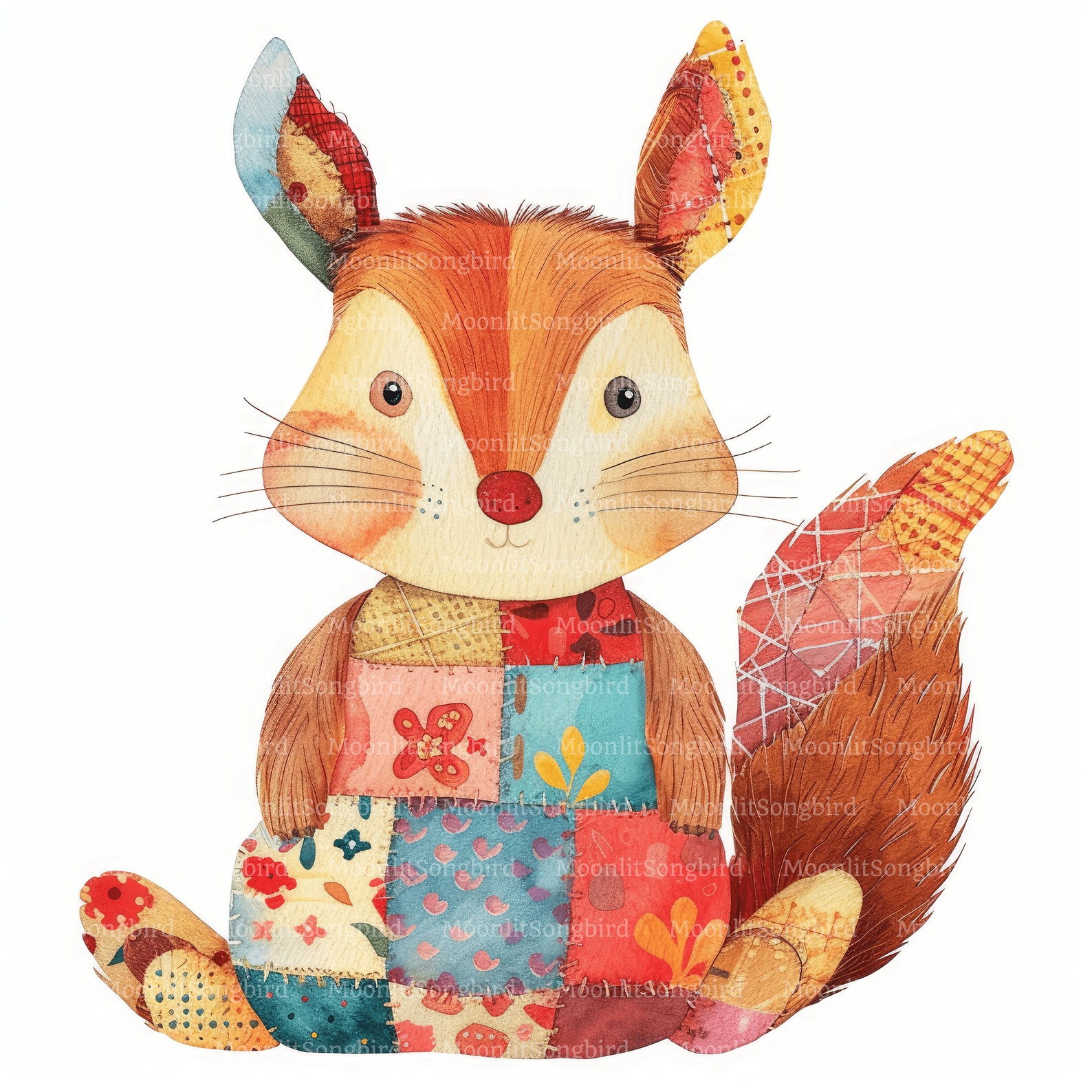 10 Patchwork Squirrel Clipart, Digital Download, Printable Watercolor ...