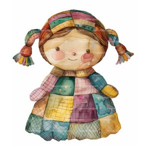 10 Patchwork Doll Clipart, Digital Download, Printable Watercolor ...