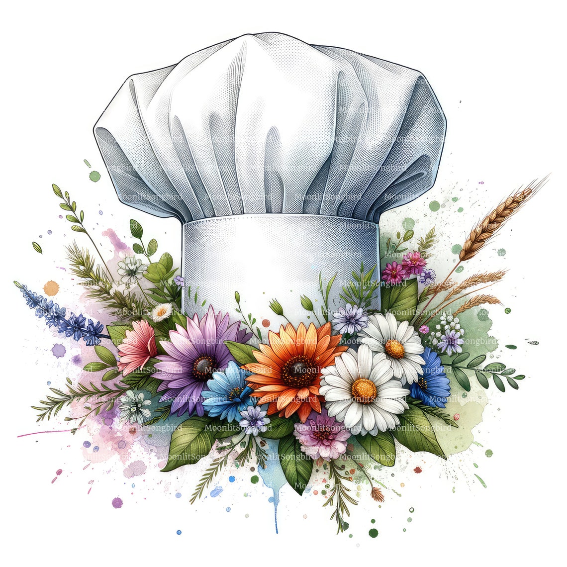 10 Floral Chef Hat Clipart, Digital Download, Printable Watercolor ...