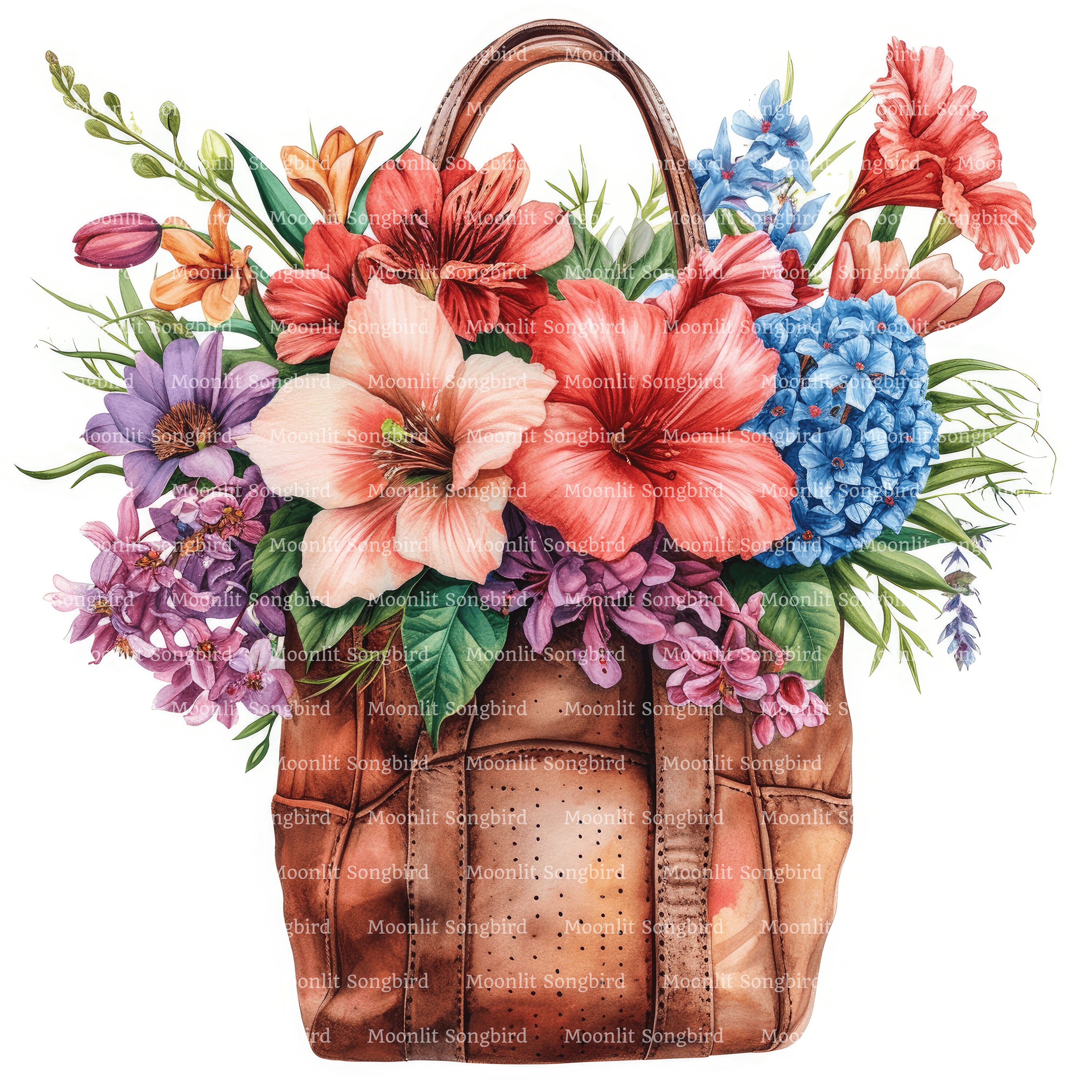 10 Flowers in Handbag Clipart, Digital Download, Printable Watercolor ...