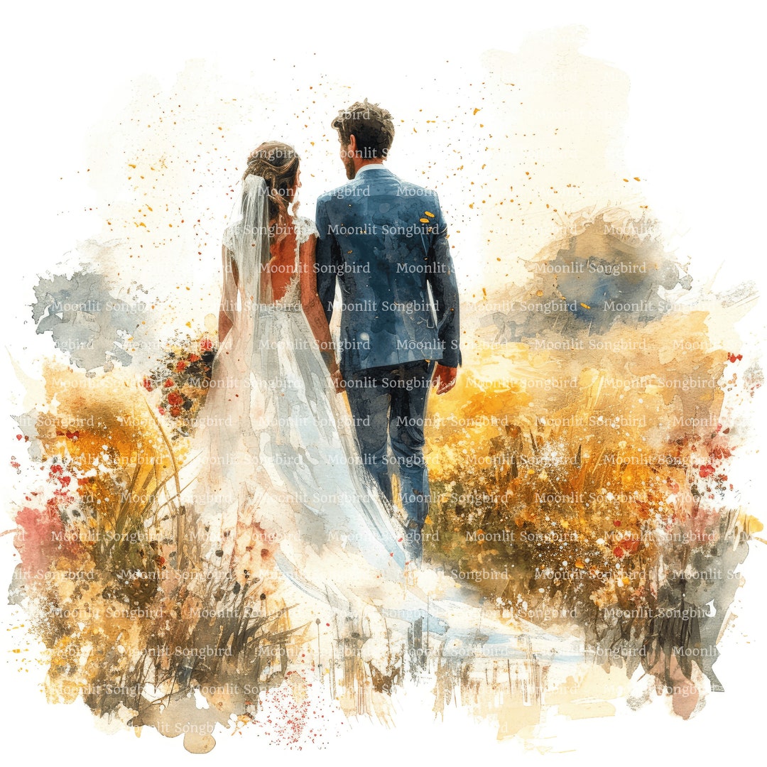 10 Bride and Groom in Field Clipart, Digital Download, Printable ...