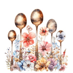 10 Vintage Spoons and Flowers Clipart, Digital Download, Printable ...