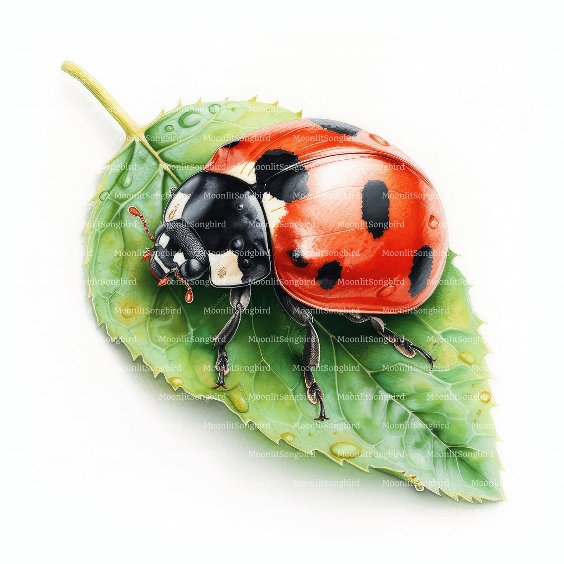 10 Ladybug on Leaf Clipart, Digital Download, Printable Watercolor ...