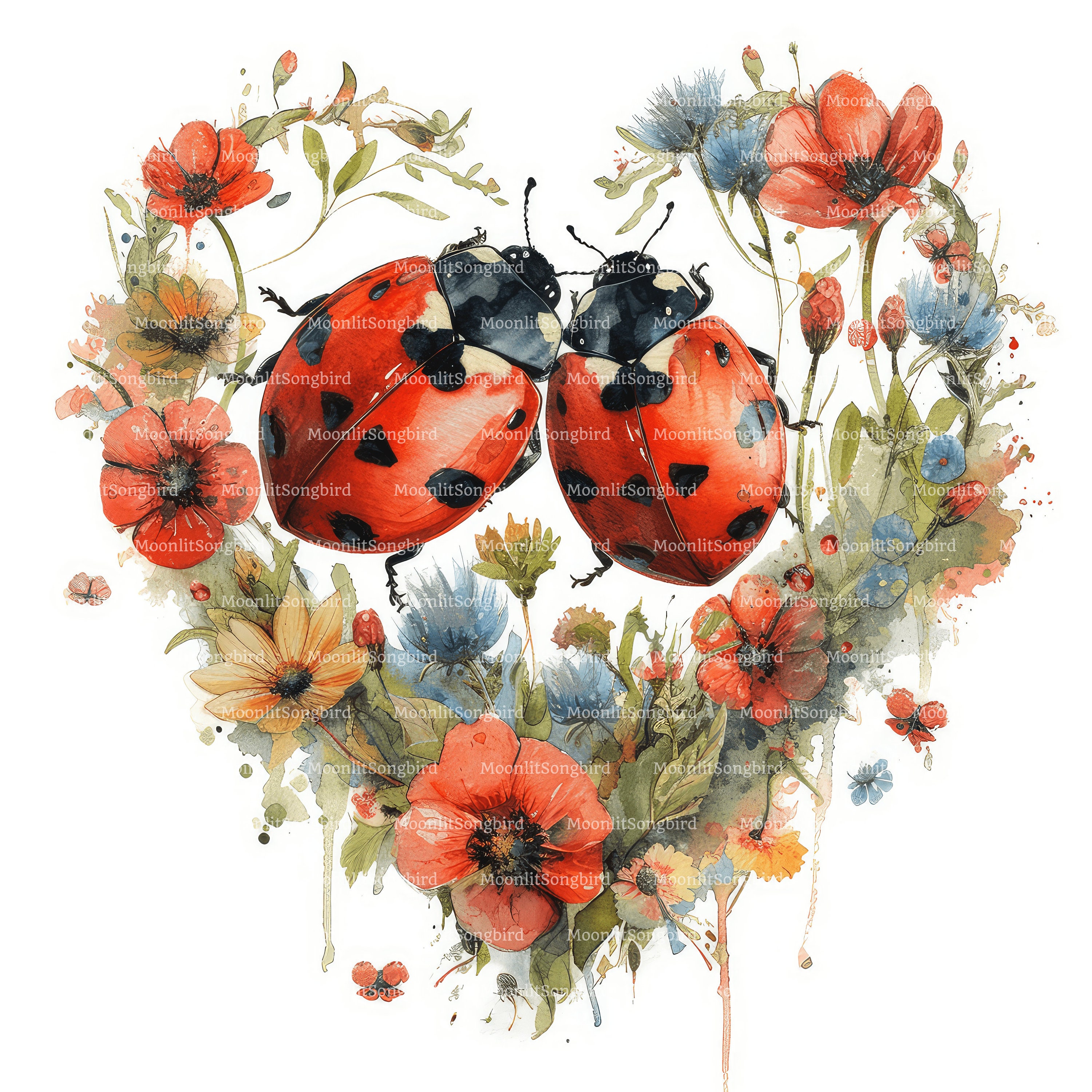 12 Ladybugs in Love Clipart, Digital Download, Printable Watercolor ...