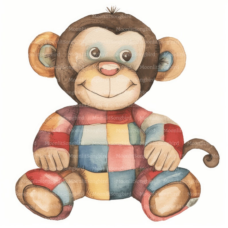 14 Patchwork Monkey Clipart, Digital Download, Printable Watercolor ...