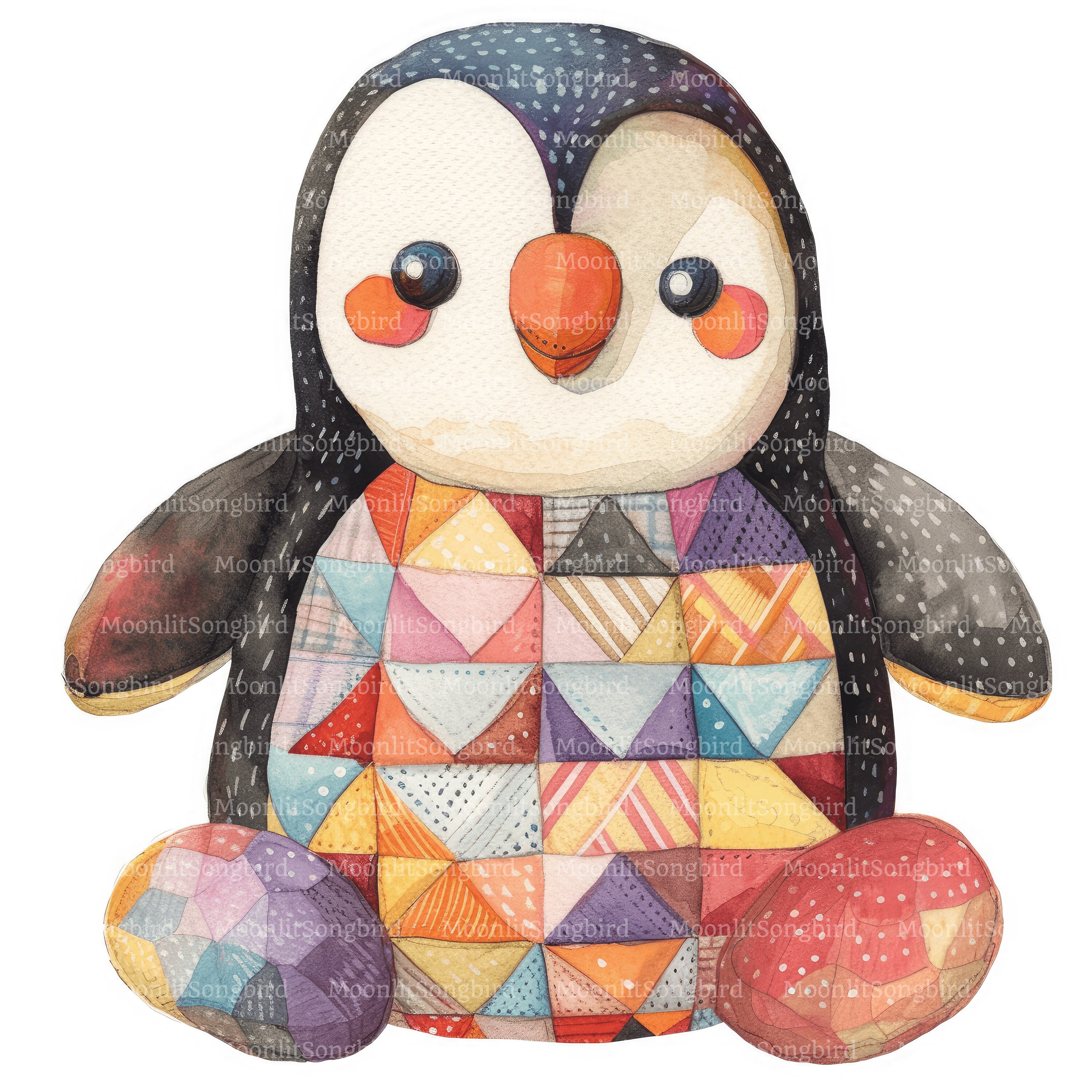 14 Patchwork Penguin Clipart, Digital Download, Printable Watercolor Clipart, Paper Crafts ...