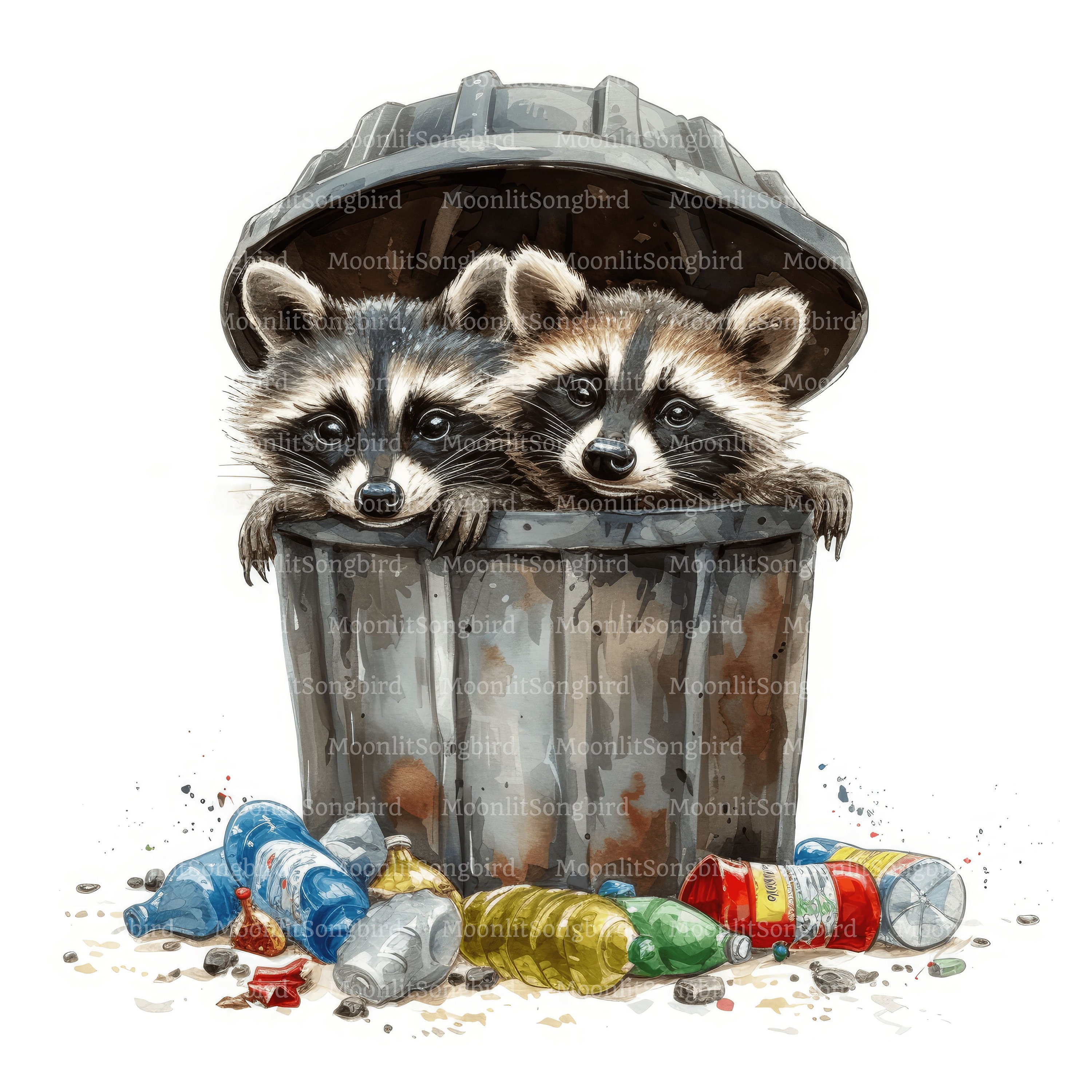 12 Raccoons in Trash Can Clipart, Digital Download, Printable ...