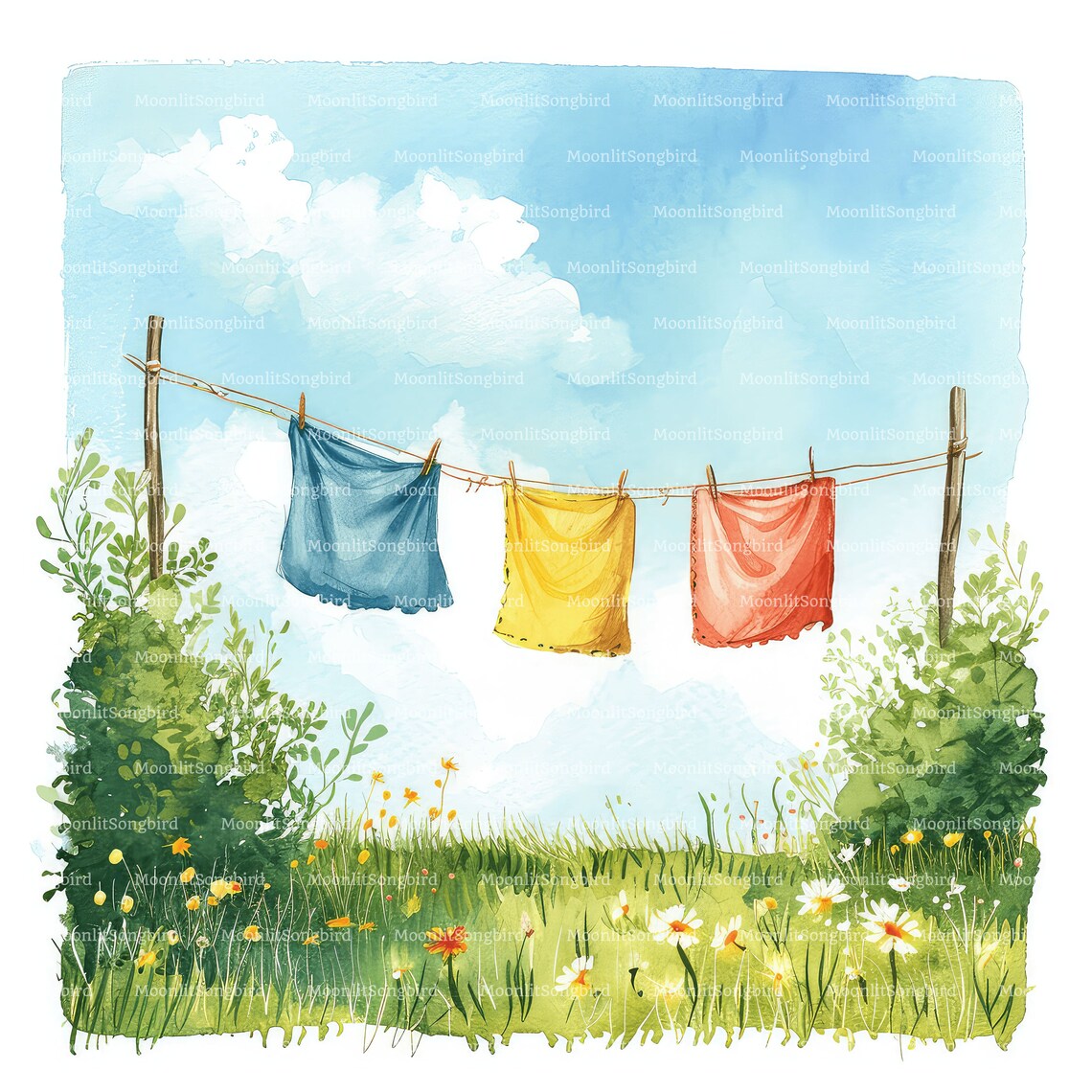 12 Laundry Drying on Clothesline Clipart, Digital Download, Printable ...