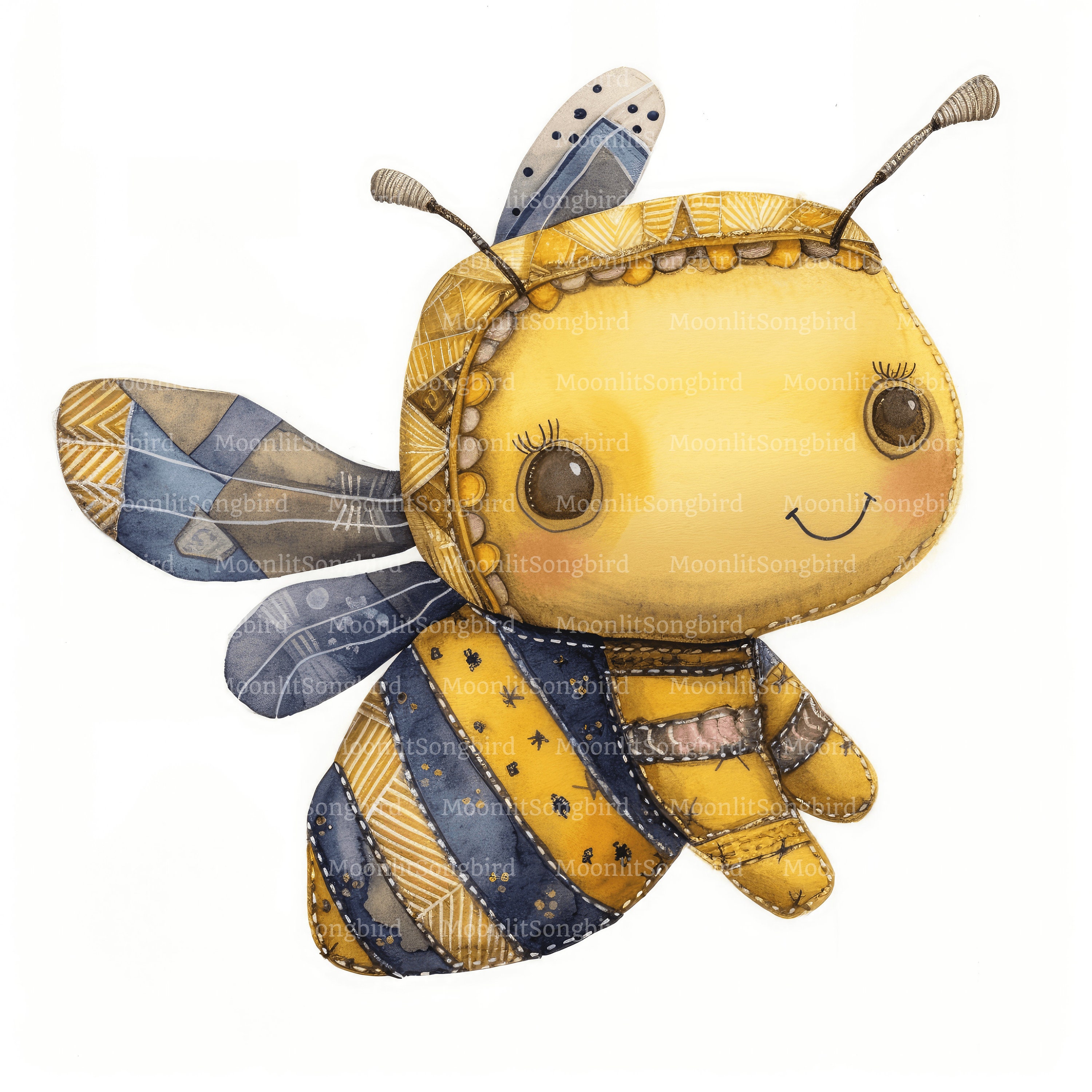 14 Patchwork Bee Clipart, Digital Download, Printable Watercolor ...