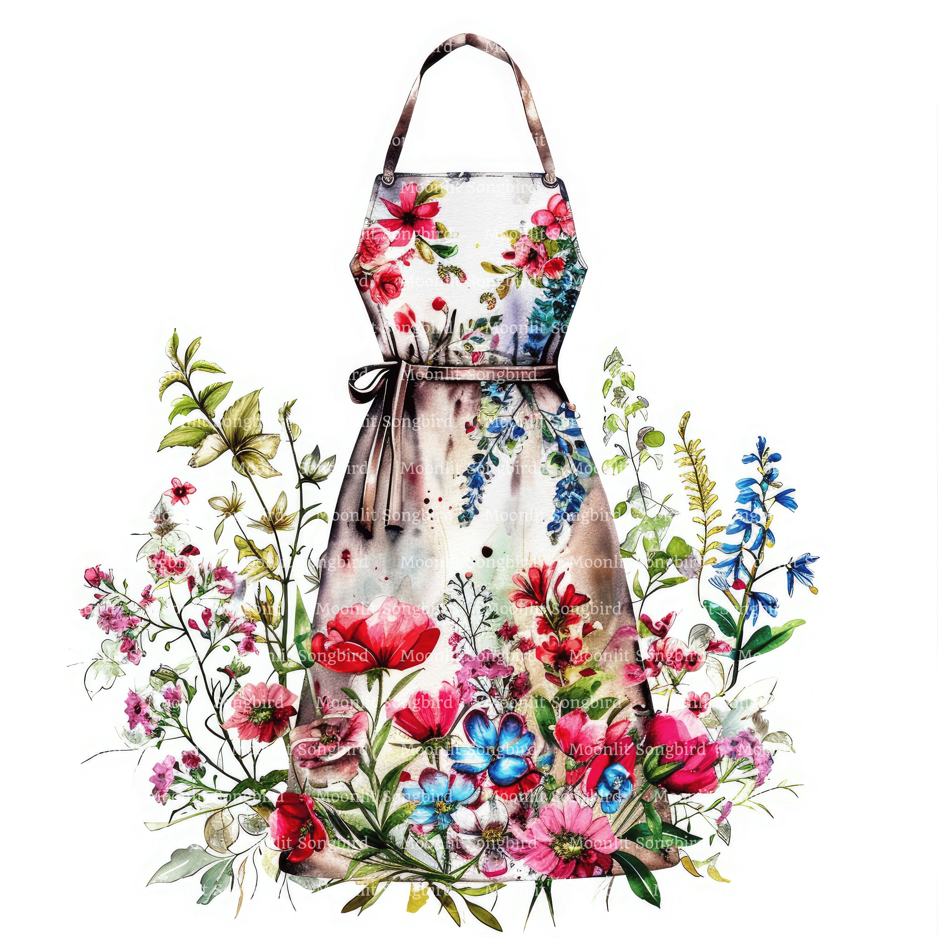 10 Floral Aprons Clipart, Digital Download, Vintage Kitchen Apron With ...