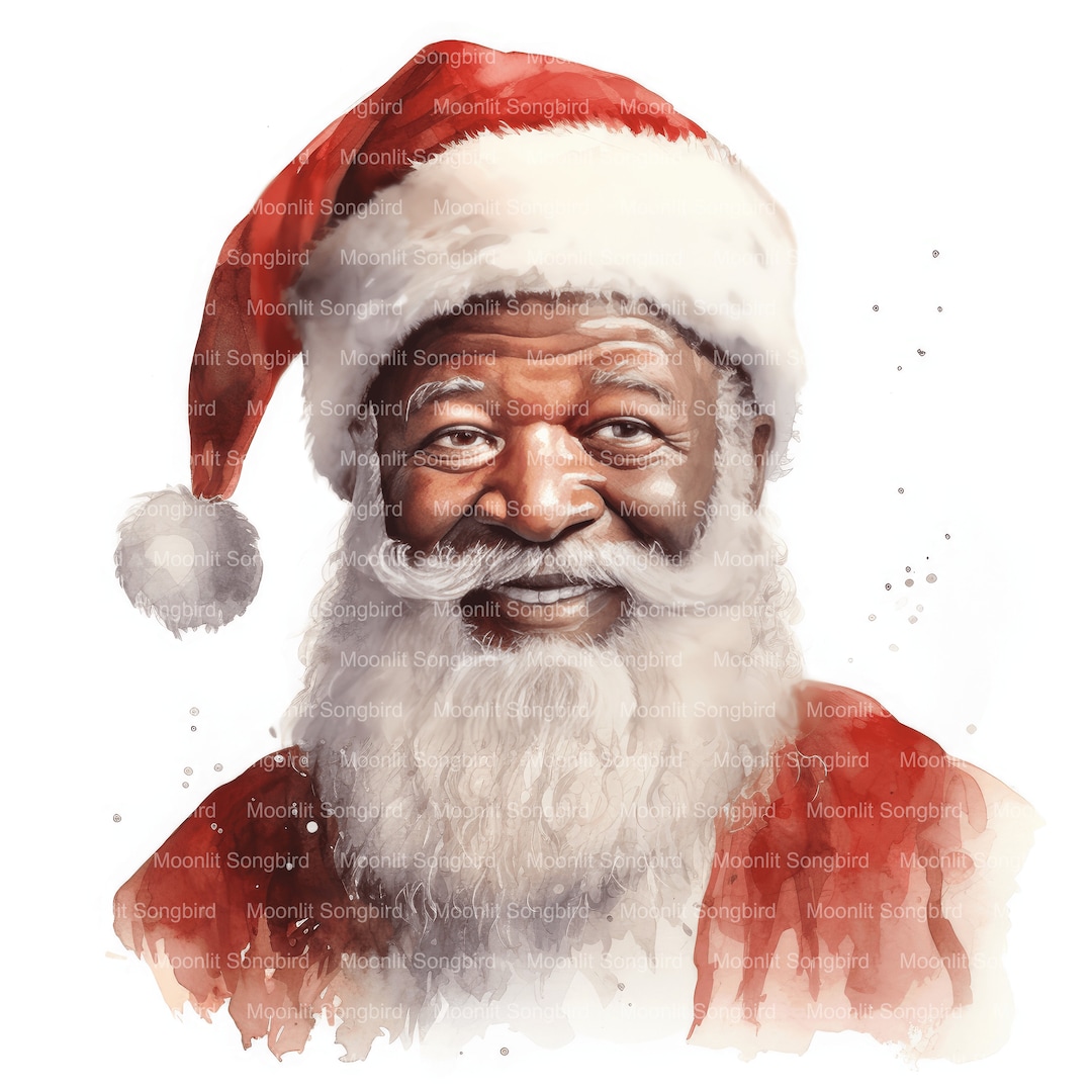 12 Smiling Black Santa Clipart, Digital Download, Printable Watercolor ...