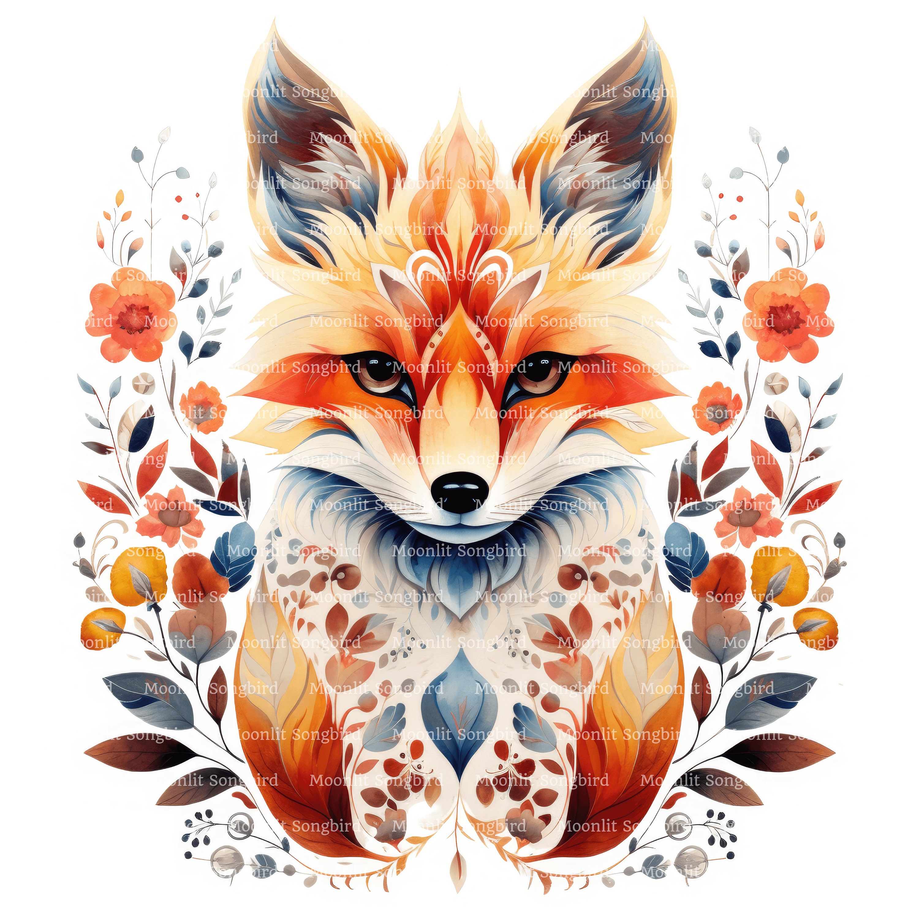 12 Fox Folk Art Clipart, Digital Download, Printable Watercolor Clipart ...