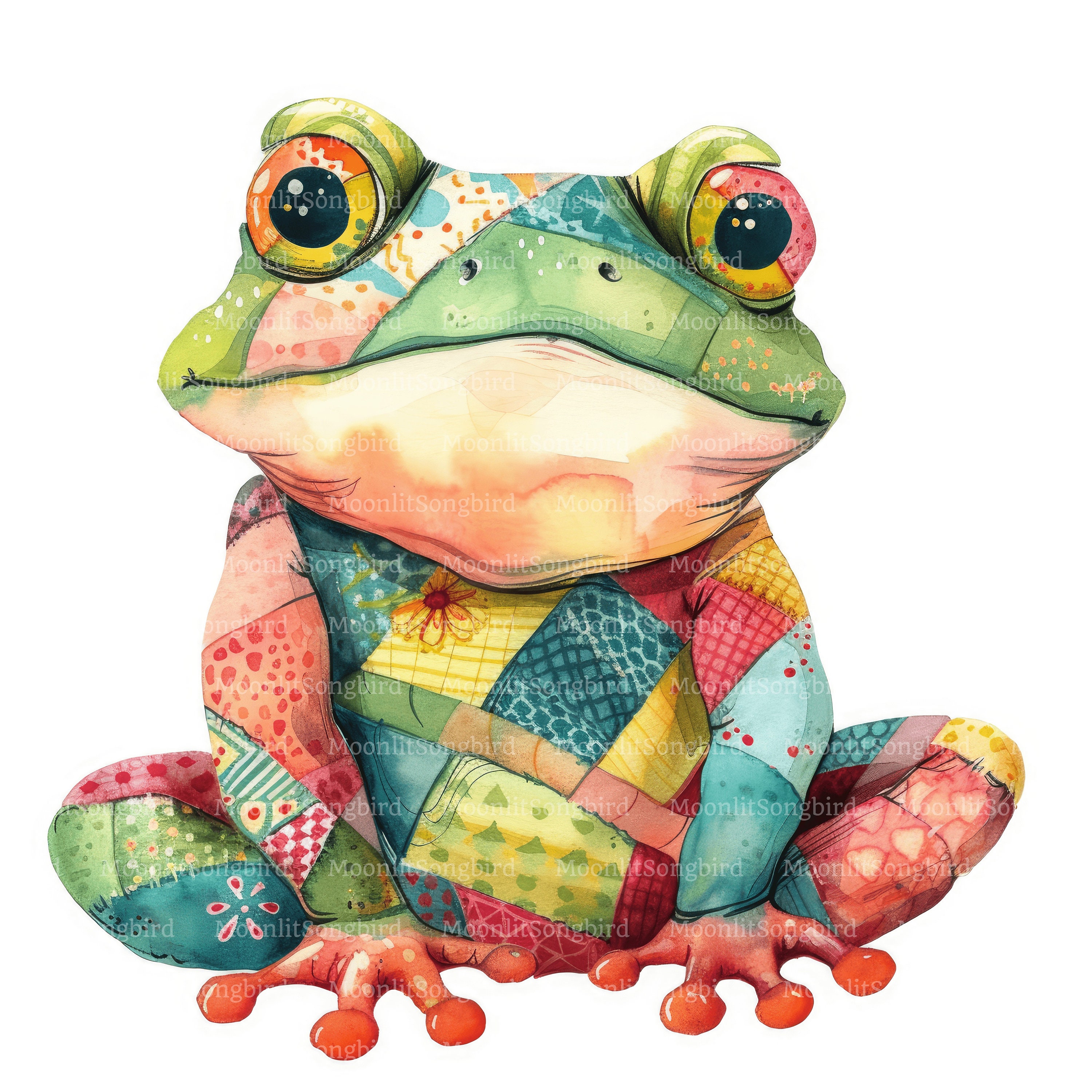 14 Patchwork Frog Clipart, Digital Download, Printable Watercolor ...