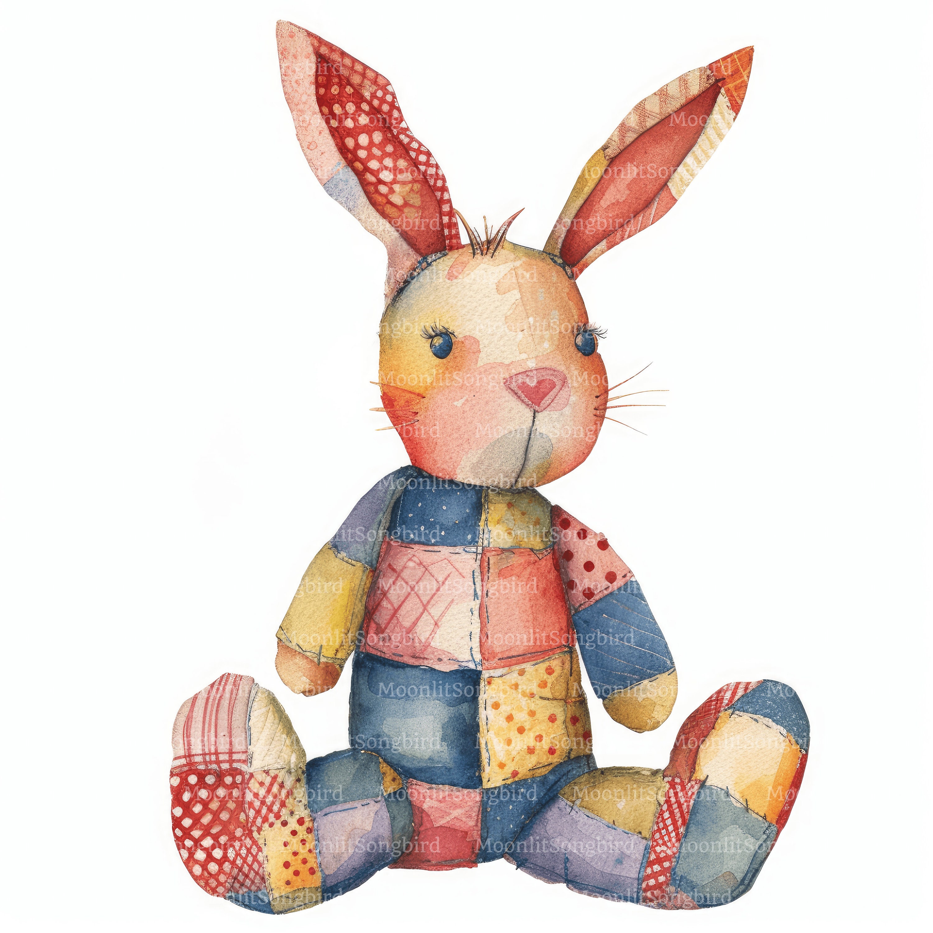 10 Patchwork Rabbit Clipart, Digital Download, Printable Watercolor ...