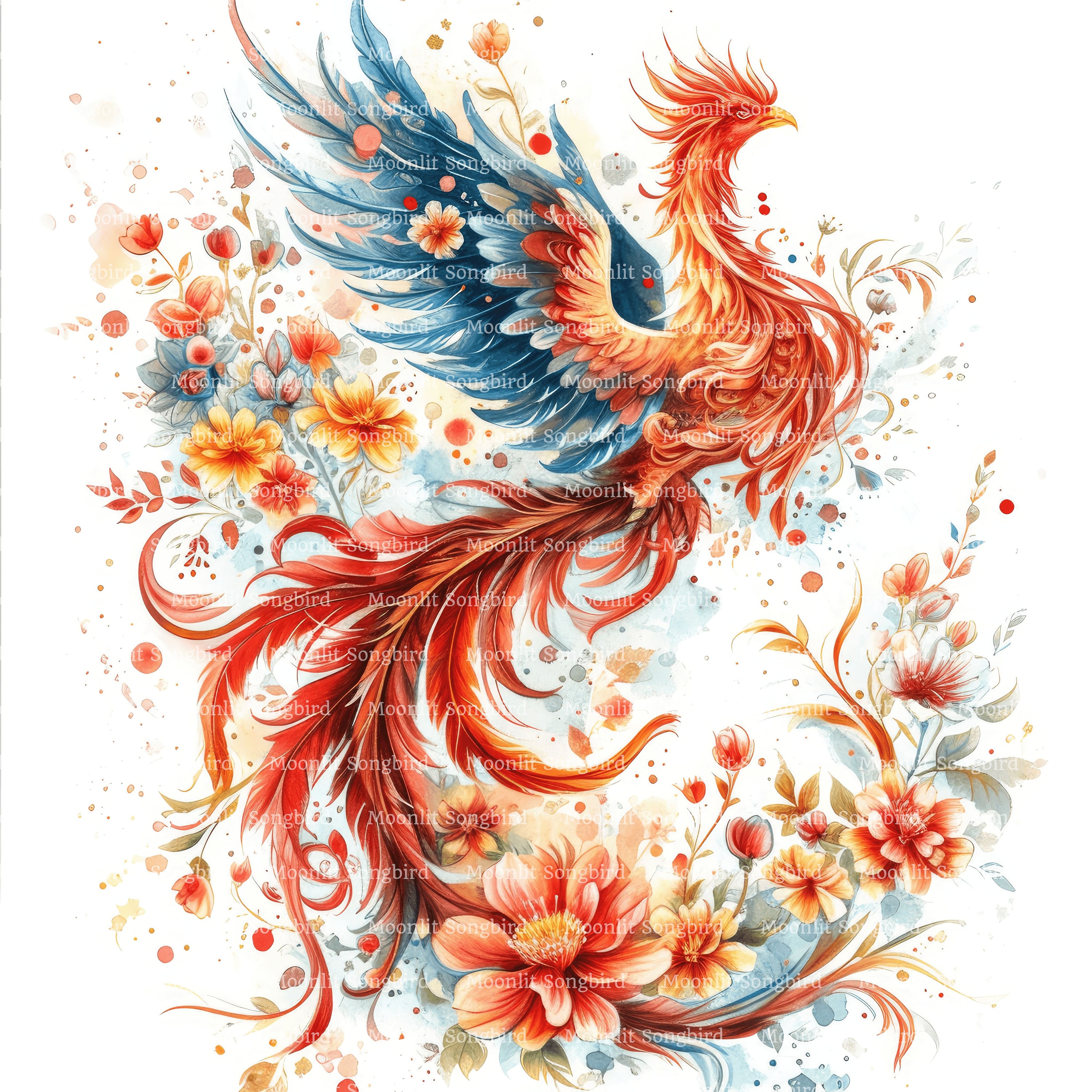 14 Floral Phoenix Clipart, Artistic Firebird, Digital Download ...