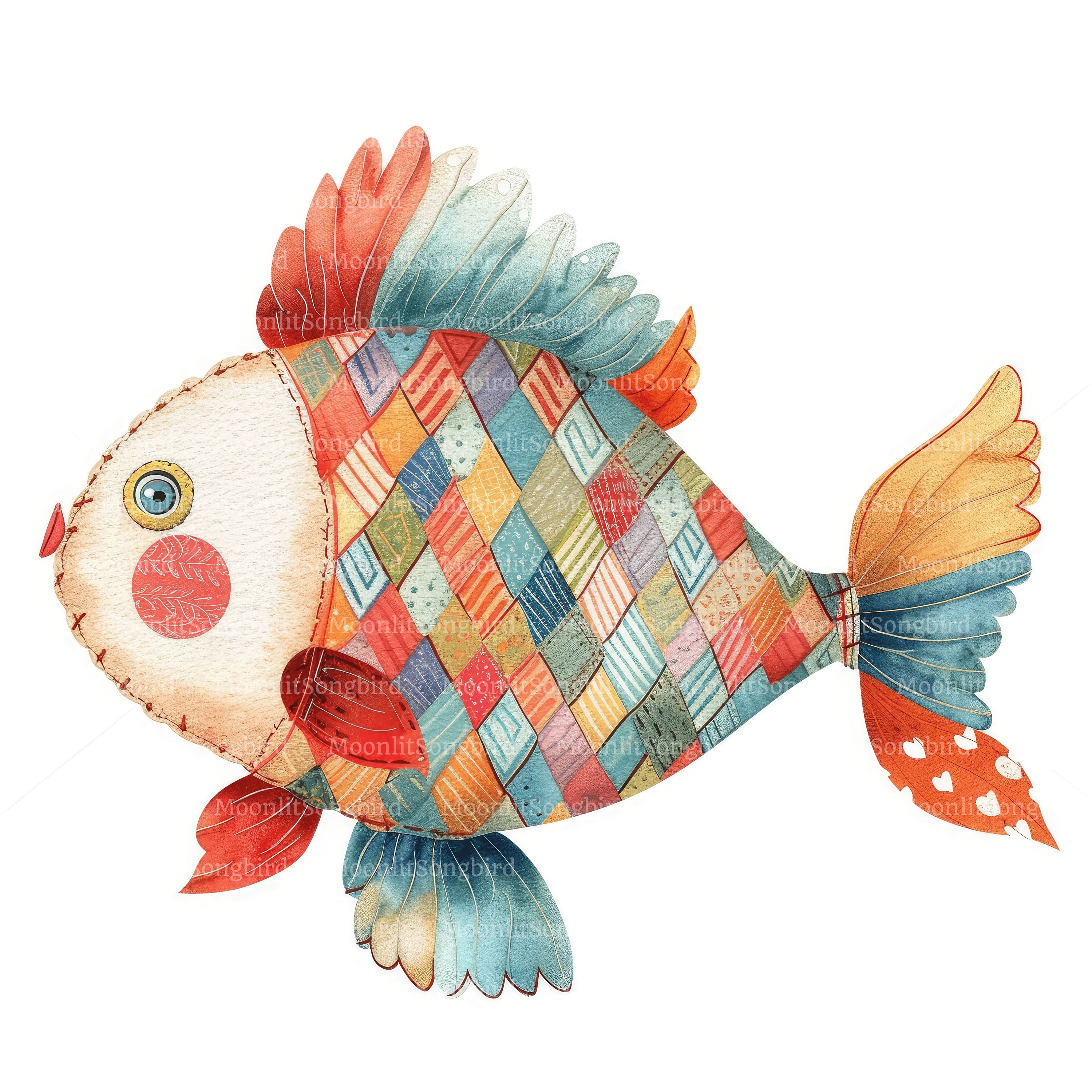 9 Patchwork Fish Clipart, Digital Download, Printable Watercolor ...