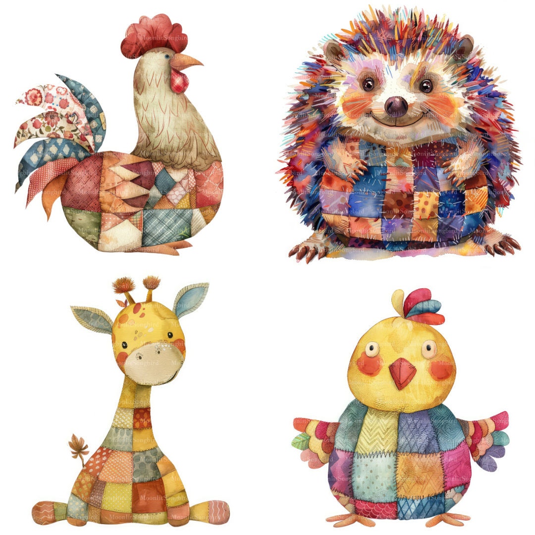 50 Patchwork Animals Clipart, Digital Download, Printable Watercolor ...