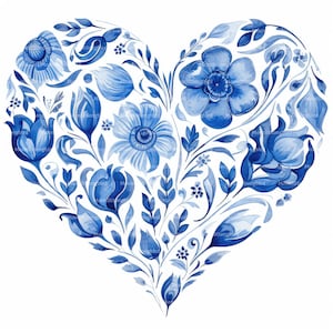 16 Blue Floral Hearts Clipart, Digital Download, Printable Watercolor ...
