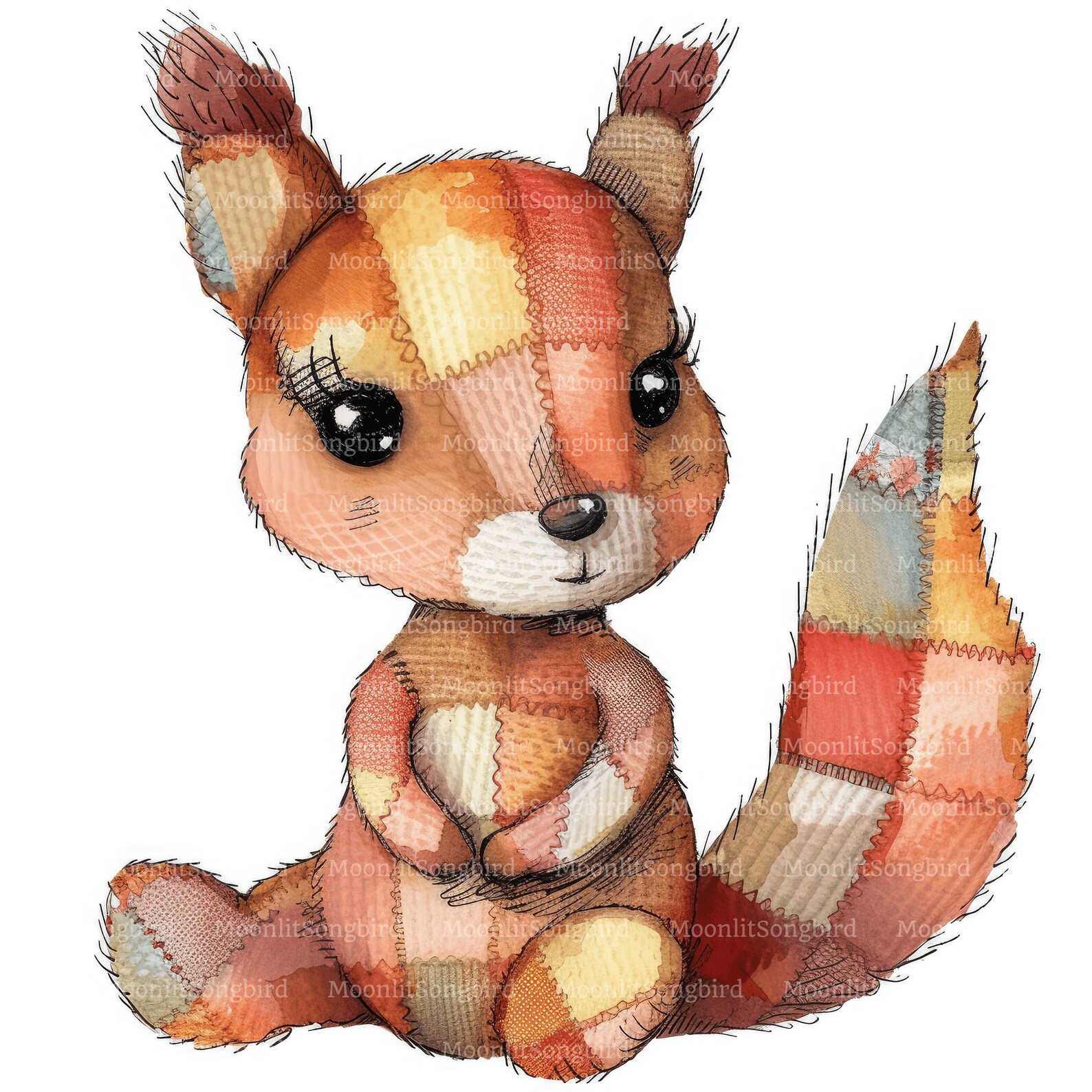 10 Patchwork Squirrel Clipart, Digital Download, Printable Watercolor ...