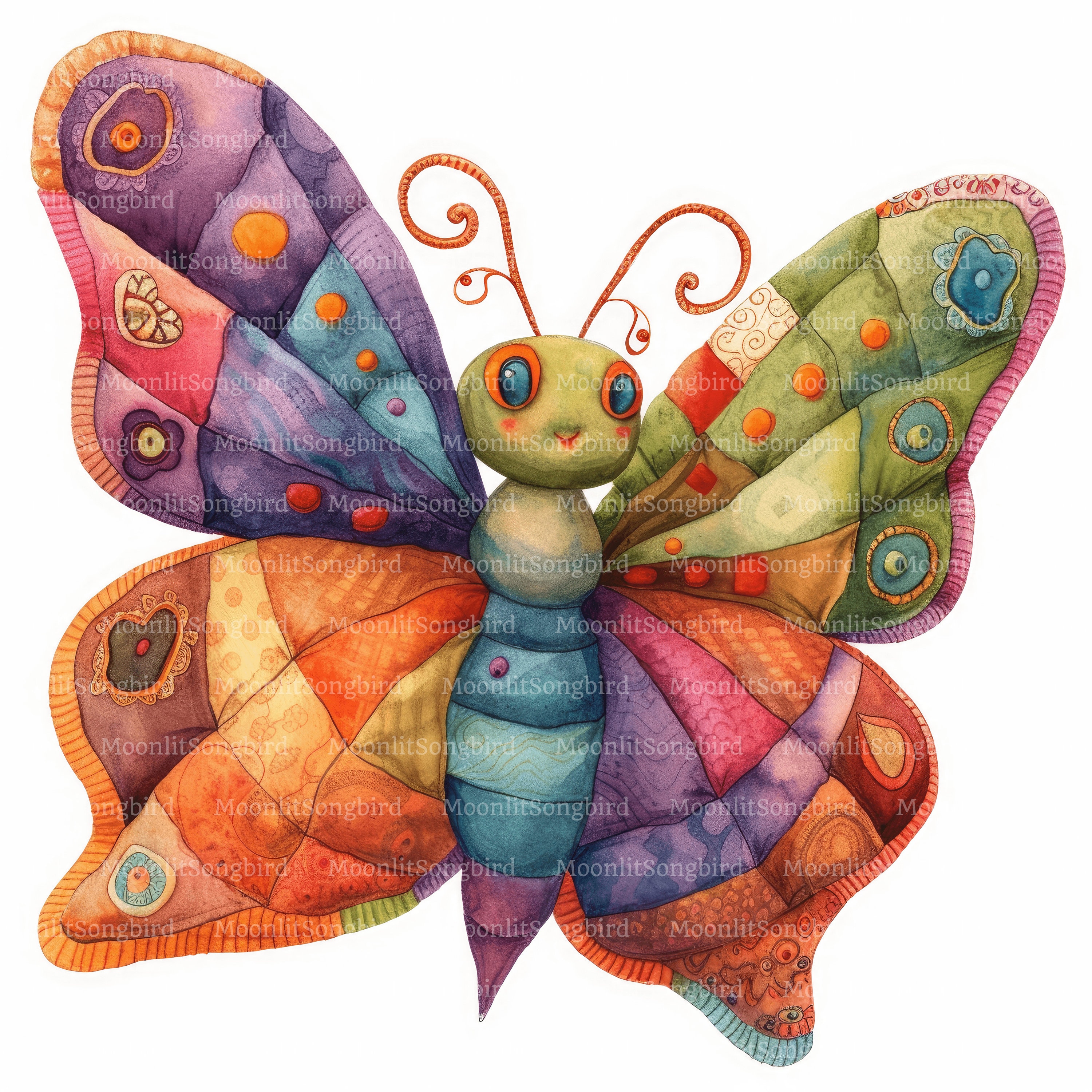 12 Patchwork Butterfly Clipart, Digital Download, Printable Watercolor ...