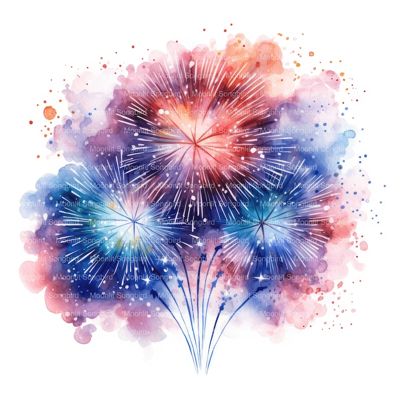 10 Fireworks in the Sky Clipart, Digital Download, Printable Watercolor ...