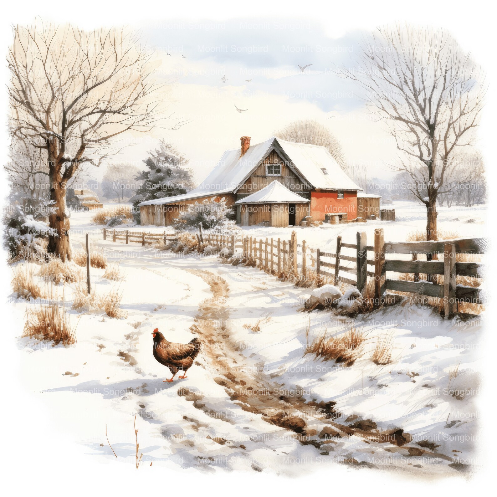 10 Farm in Winter Clipart, Digital Download, Printable Watercolor ...