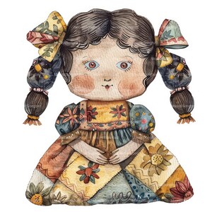 10 Patchwork Doll Clipart, Digital Download, Printable Watercolor ...