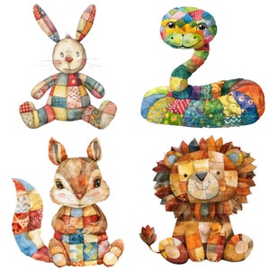 50 Patchwork Animals Clipart, Digital Download, Printable Watercolor ...