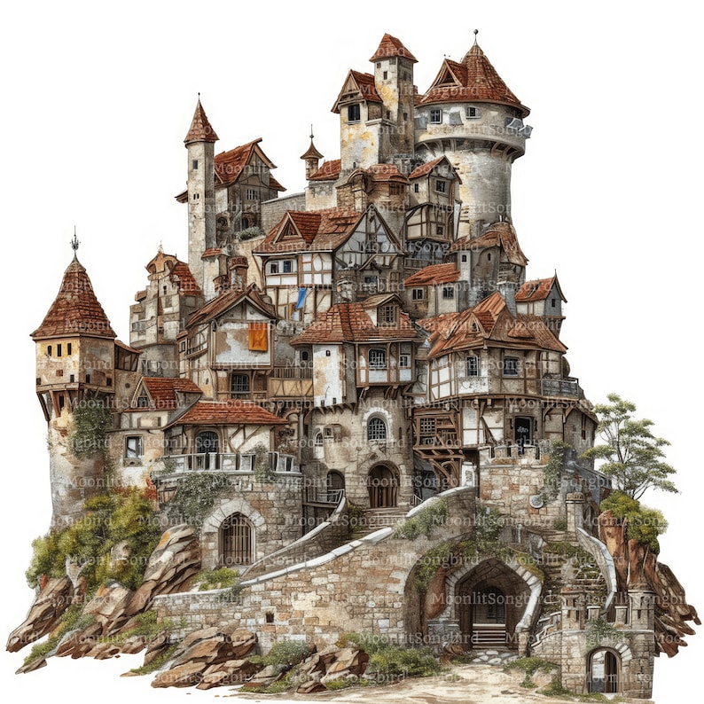 18 Medieval Walled Town Clipart, Digital Download, Printable Watercolor ...