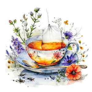 12 Cup of Tea With Tea Bag Clipart, Digital Download, Printable ...