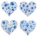 16 Blue Floral Hearts Clipart, Digital Download, Printable Watercolor ...