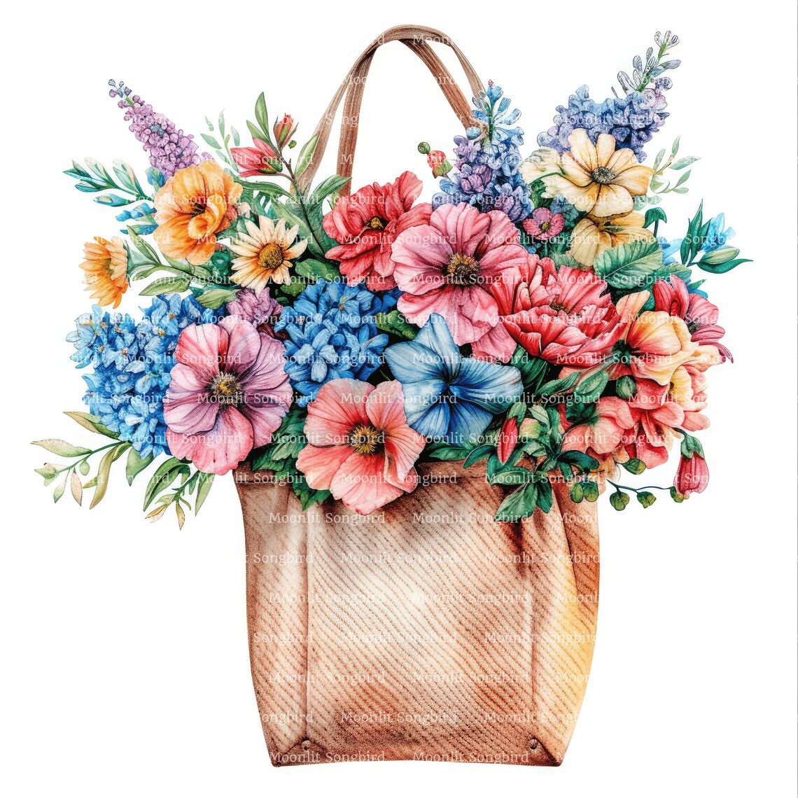 10 Flowers in Handbag Clipart, Digital Download, Printable Watercolor ...