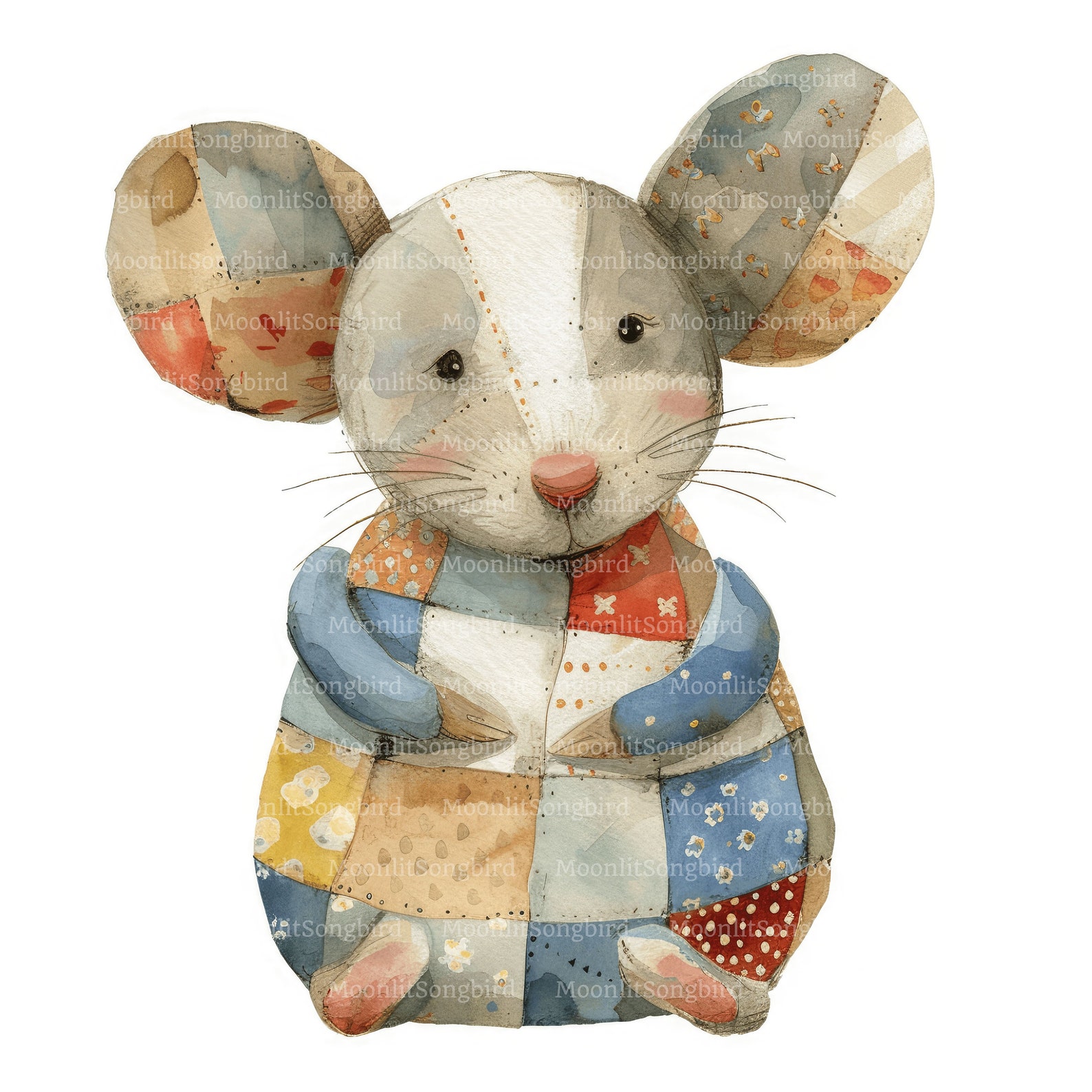 10 Patchwork Mouse Clipart, Digital Download, Printable Watercolor Clipart, Paper Crafts ...