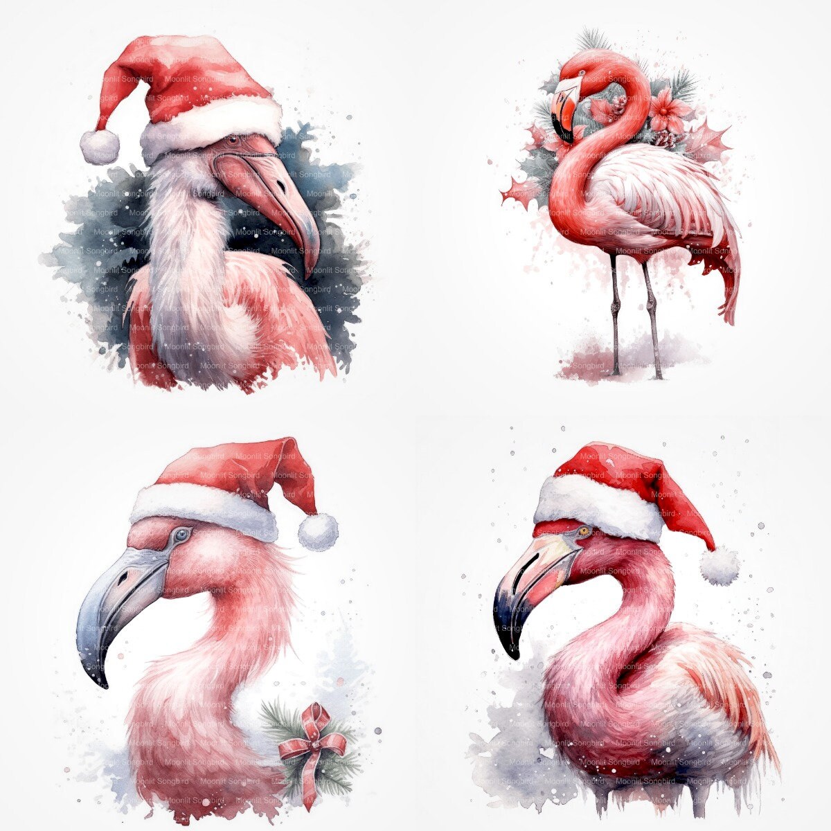 14 Christmas Flamingo Clipart, Digital Download, Printable Watercolor ...
