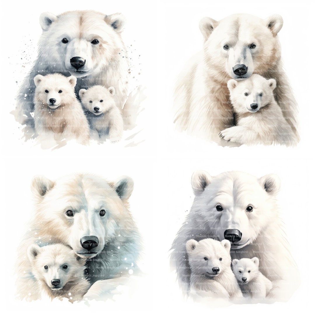 12 Polar Bear Mother and Baby Clipart, Digital Download, Printable ...