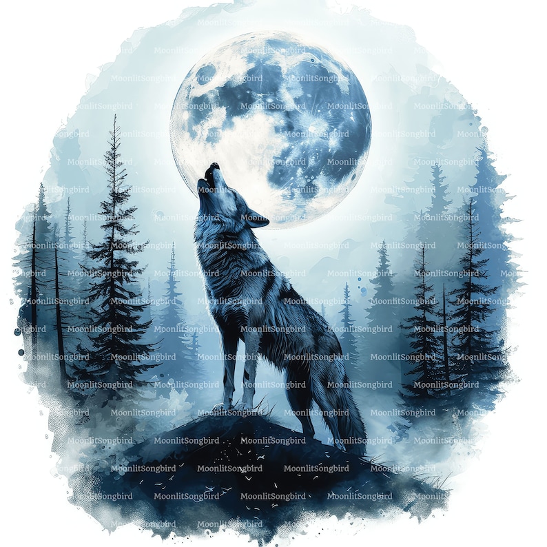 12 Wolf Howling at Moon Clipart, Digital Download, Printable Watercolor ...