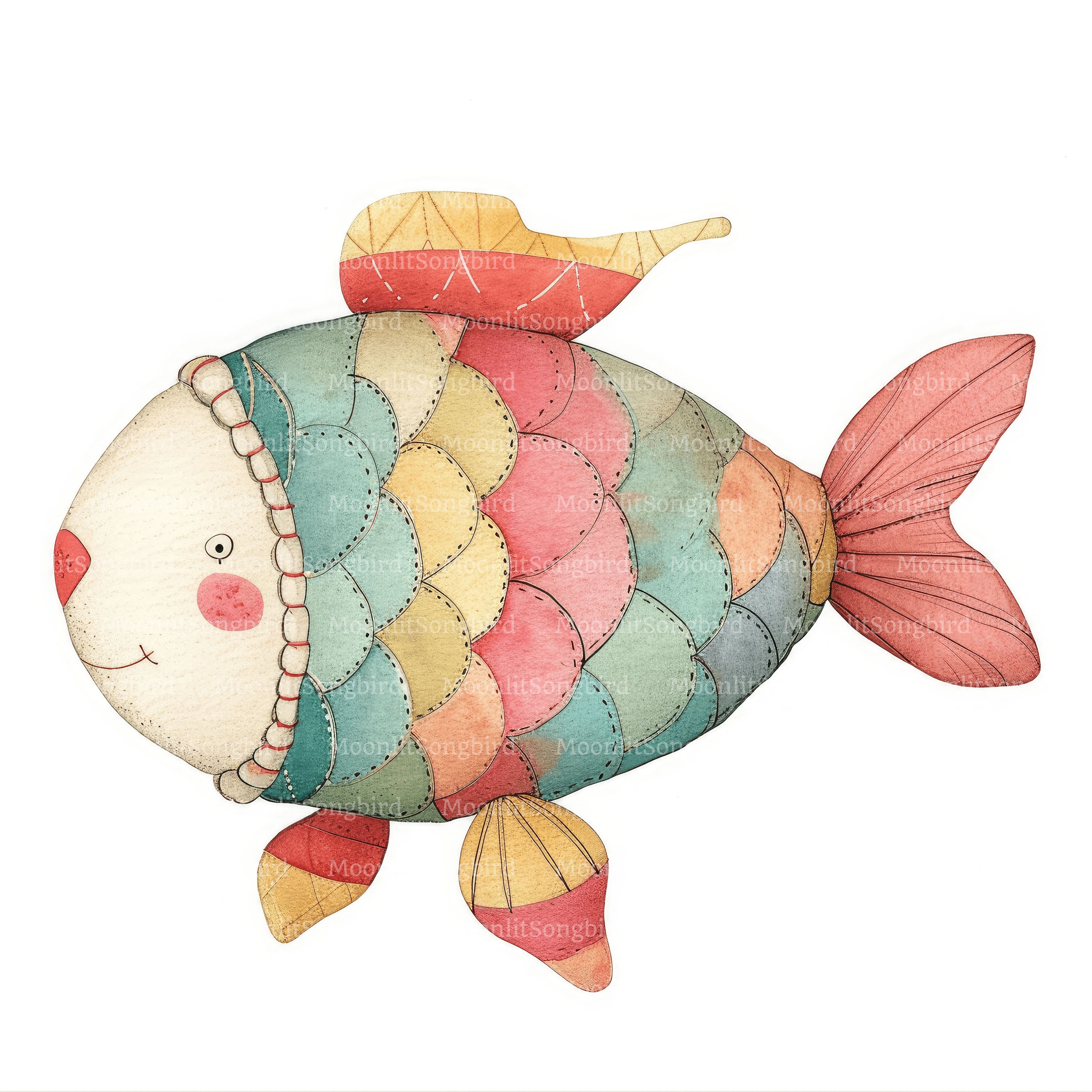 9 Patchwork Fish Clipart, Digital Download, Printable Watercolor ...
