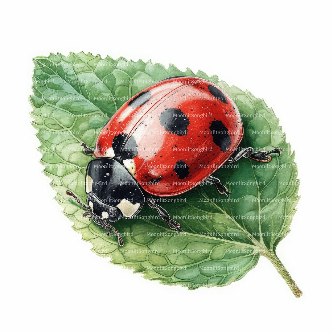 10 Ladybug on Leaf Clipart, Digital Download, Printable Watercolor ...